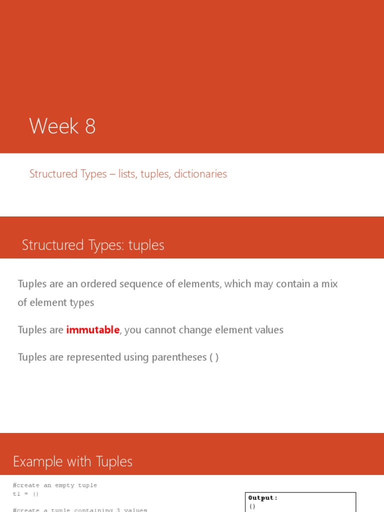 Week 8: Structured Types - Lists, Tuples, Dictionaries | PDF | Computer Programming | Software ...