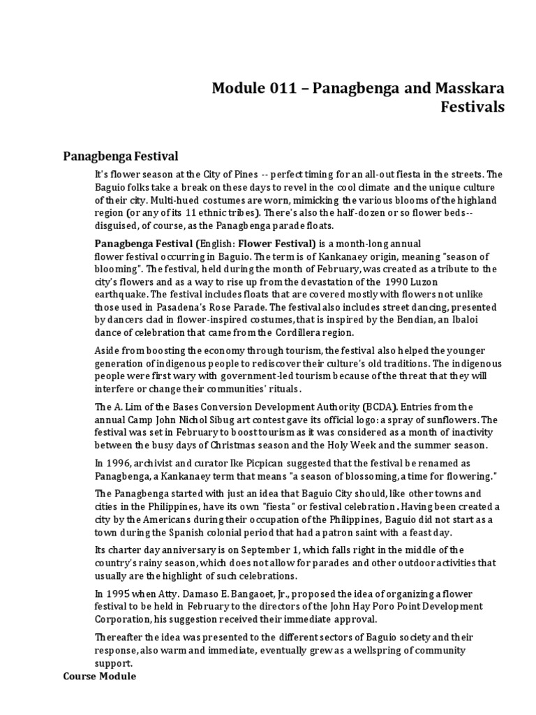 Week 014-Module 014-Panagbenga and Masskara Festivals | PDF ...