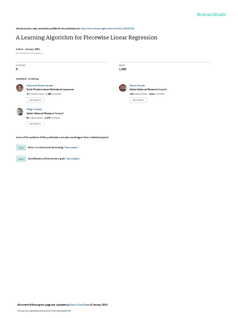 A Learning Algorithm For Piecewise Linear Regressi | PDF | Regression Analysis | Artificial ...