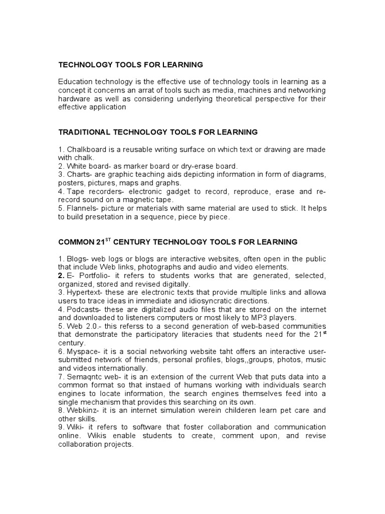 Technology Tools For Learning | PDF | World Wide Web | Internet & Web