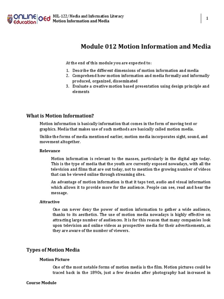 Week 016-Module Motion Information and Media | PDF | Filmmaking | Animation