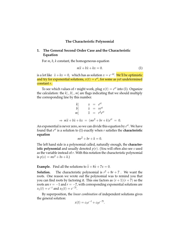 The Characteristic Polynomial 1. The General Second Order Case and The ...