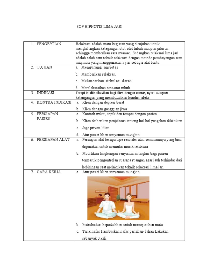 SOP Teknik Hipnotis Lima Jari | PDF | Pengembangan Diri | Kesehatan ...