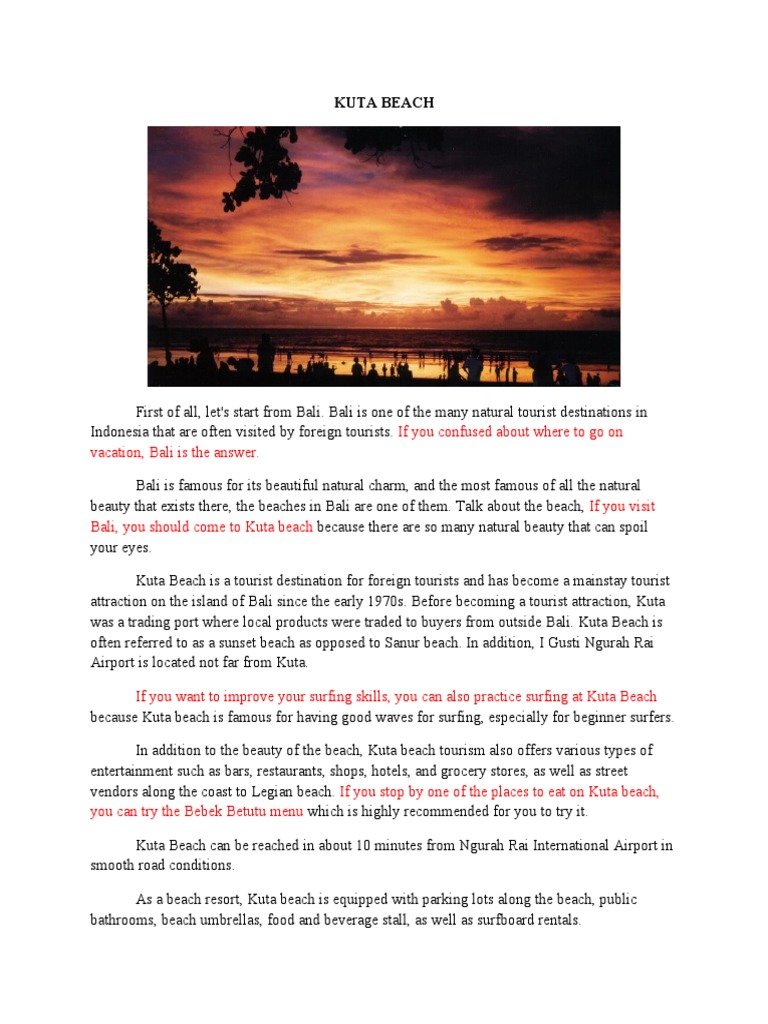 Kuta Beach (English Project) | PDF