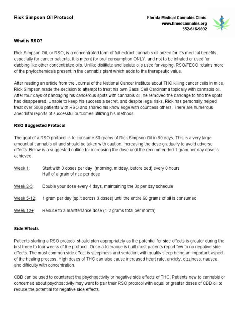 Rick Simpson Oil Protocol: What Is RSO? | PDF | Chemistry | Dose ...
