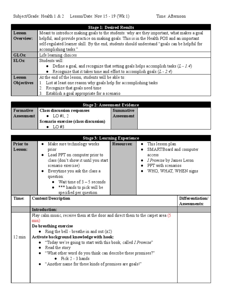 Goals Lesson Plan | PDF | Lesson Plan | Teaching