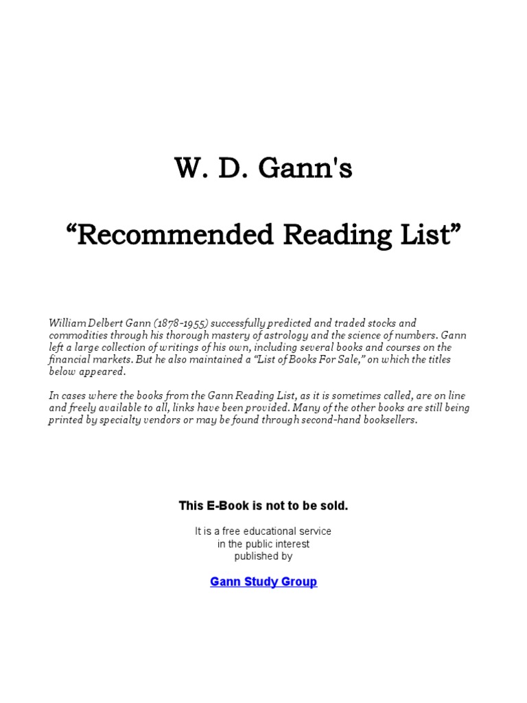 0 - Gann Recommended Reading List | PDF | Philosophy | Religion ...