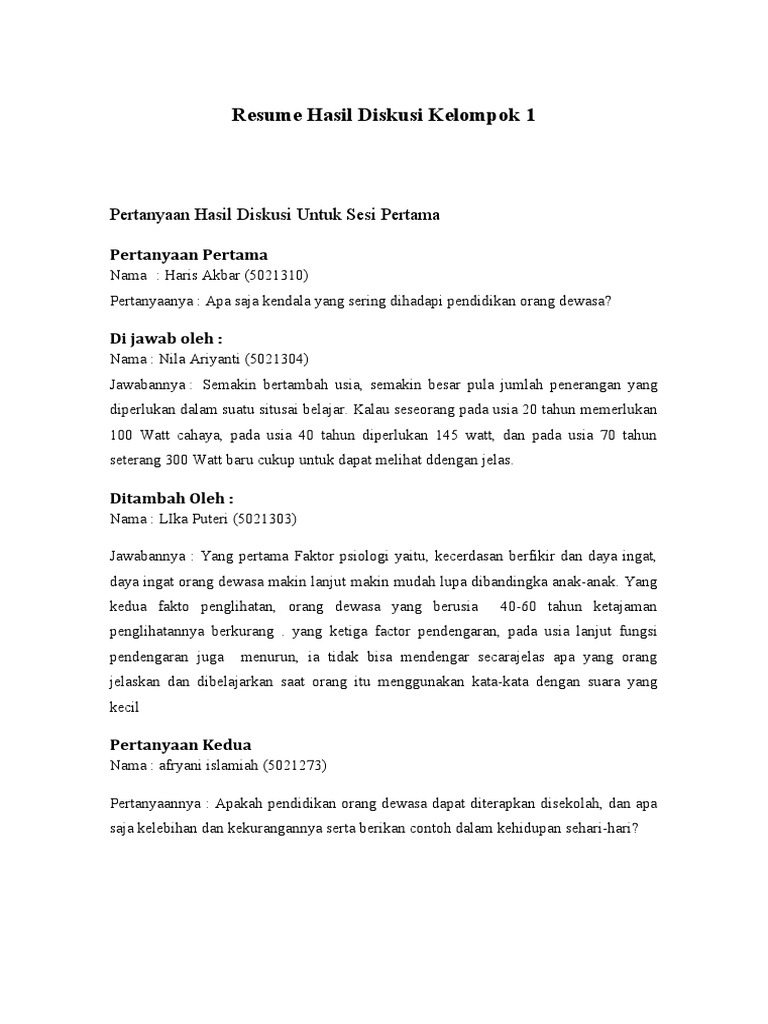 Resume Hasil Diskusi Kelompok 1 Pdf