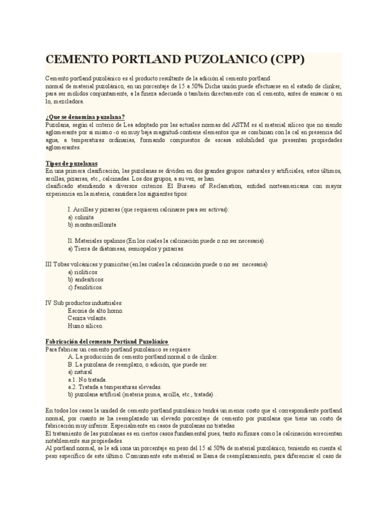 CEMENTO y Concreto PORTLAND PUZOLANICO | PDF | Cemento | Hormigón
