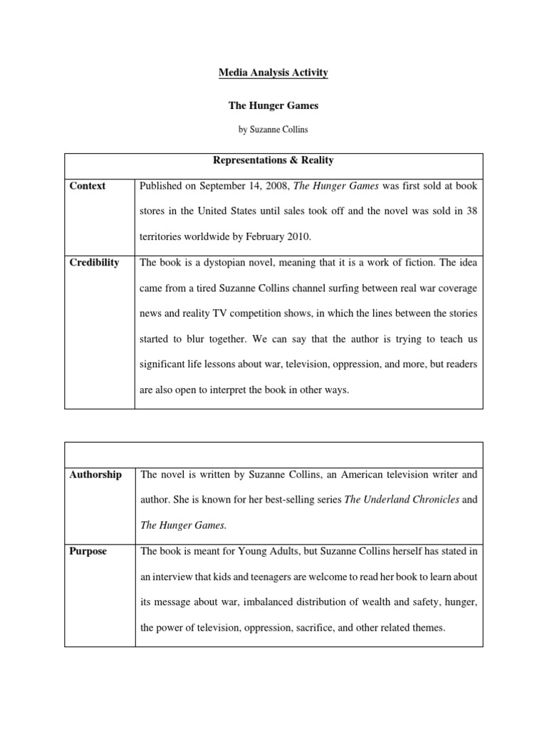 Media Analysis On The Hunger Games | PDF | The Hunger Games