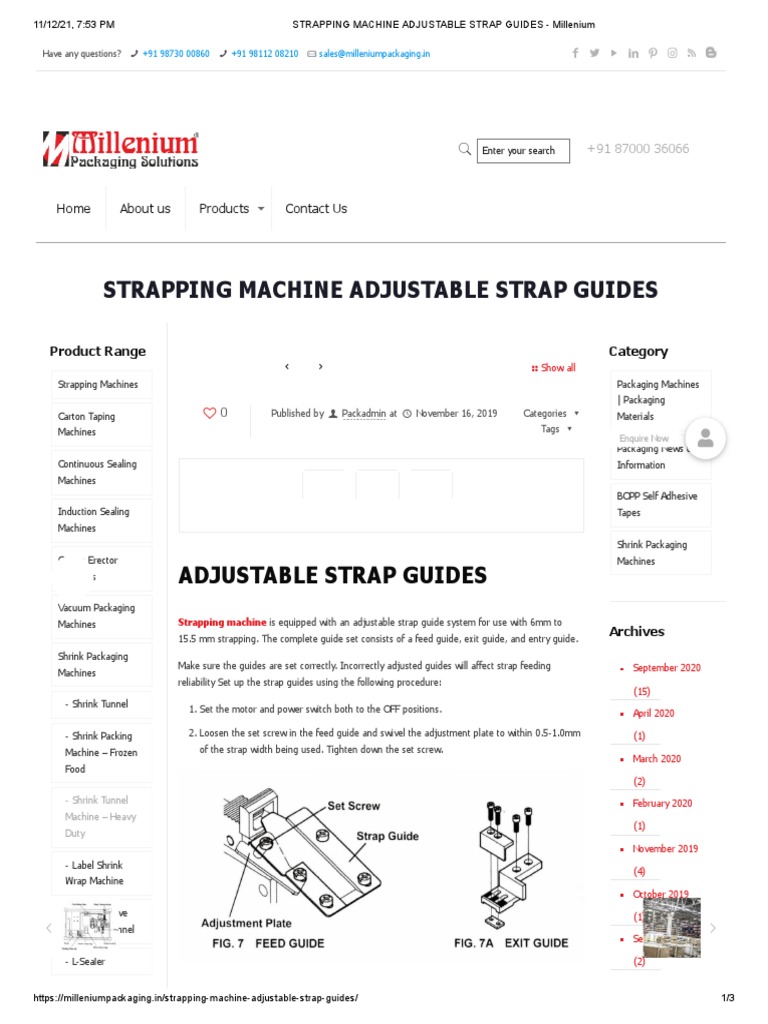 STRAPPING MACHINE ADJUSTABLE STRAP GUIDES - Millenium | PDF | Packaging ...