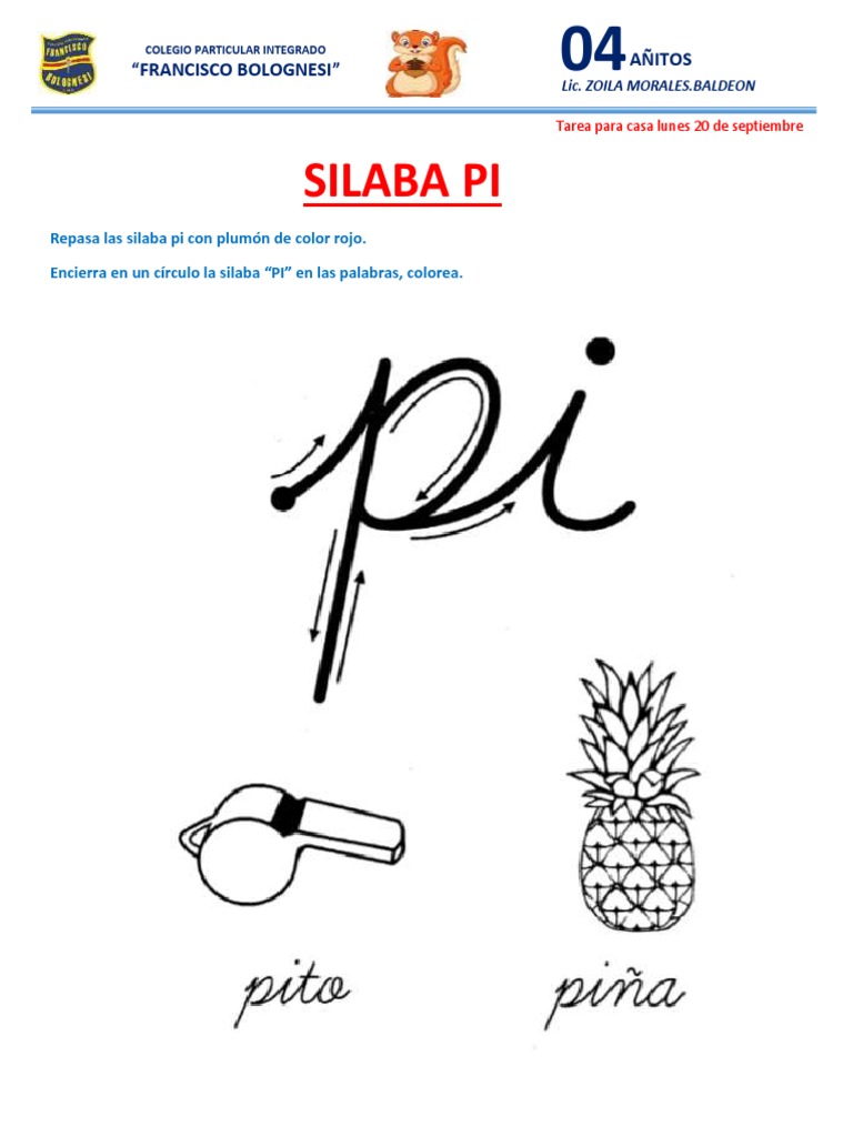 Actividades con la sílaba pi para niños | PDF