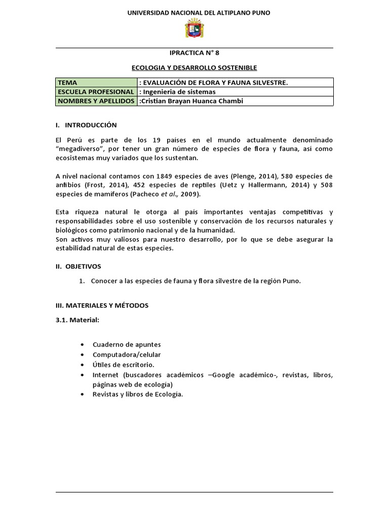 Practica 8 - Analisis de Plantas y Animales Silvestres | PDF | Fauna ...