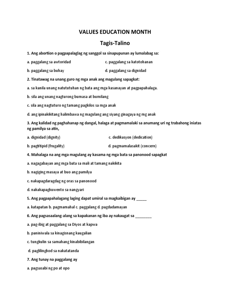 Values Education Month | PDF