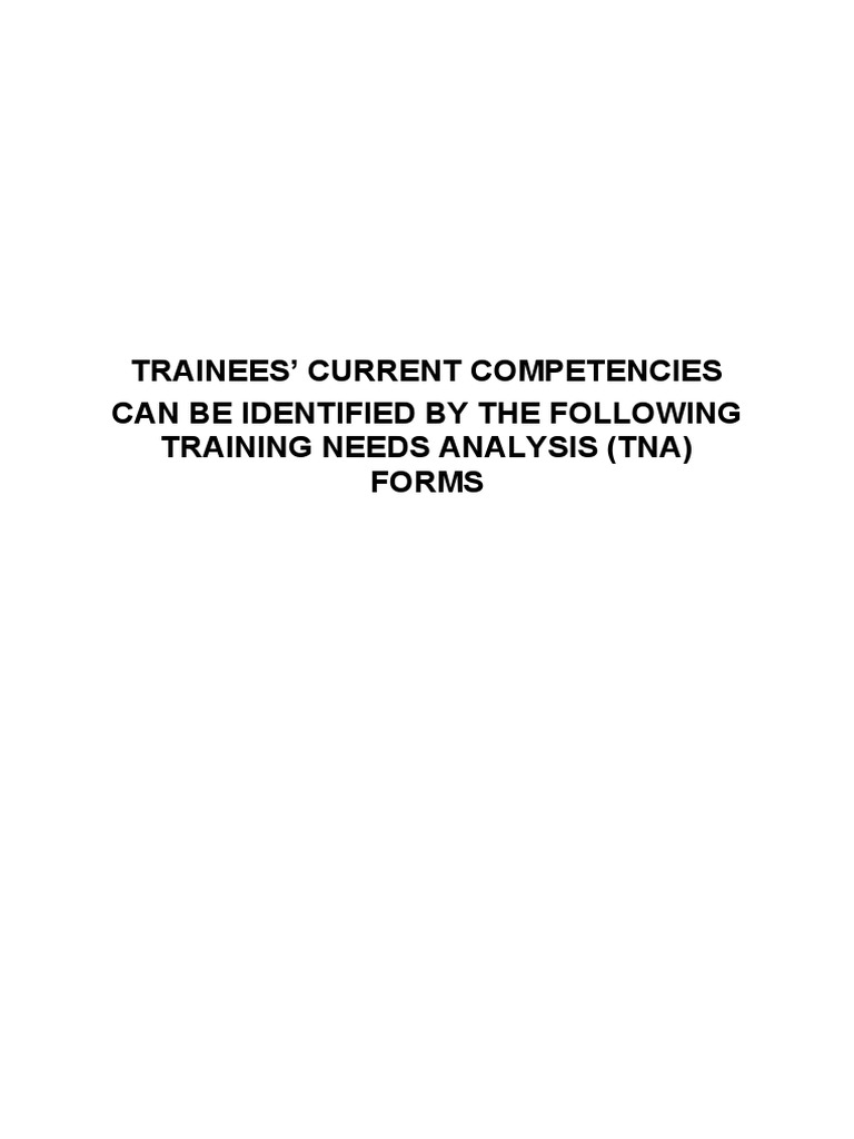 Trainees' Current Competencies Can Be Identified by The Following ...