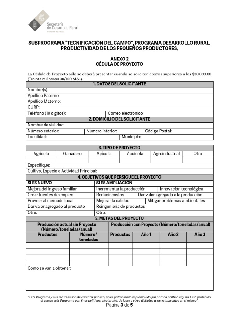 Cédula de Proyecto para Apoyos Agrícolas | PDF | Agricultura | Agronegocios