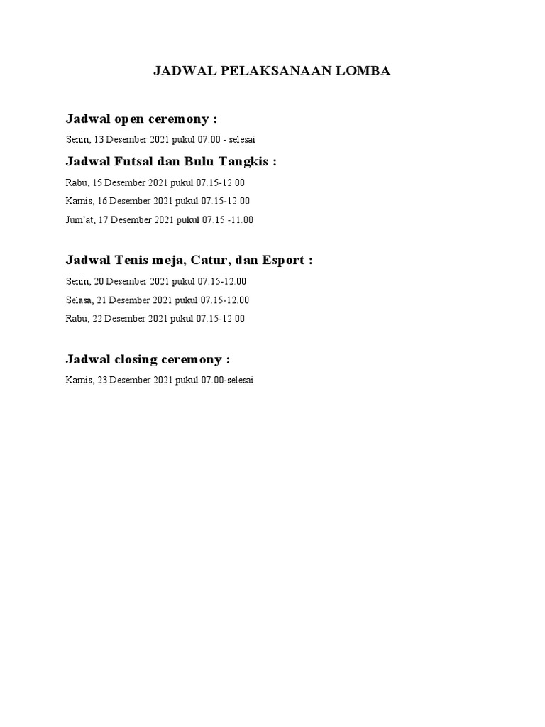 Jadwal Lomba Classmeet | PDF