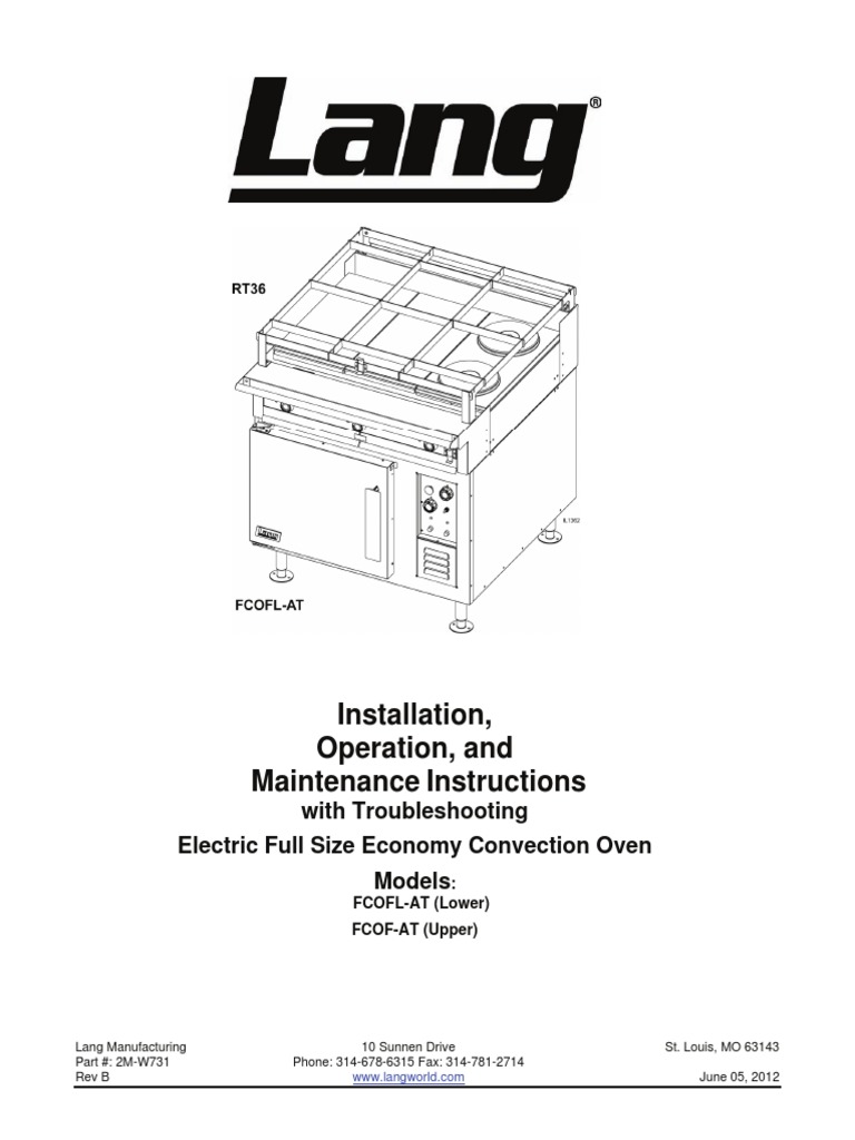 LANG Convection Oven Model FCOF-AT | PDF | Thermostat | Door