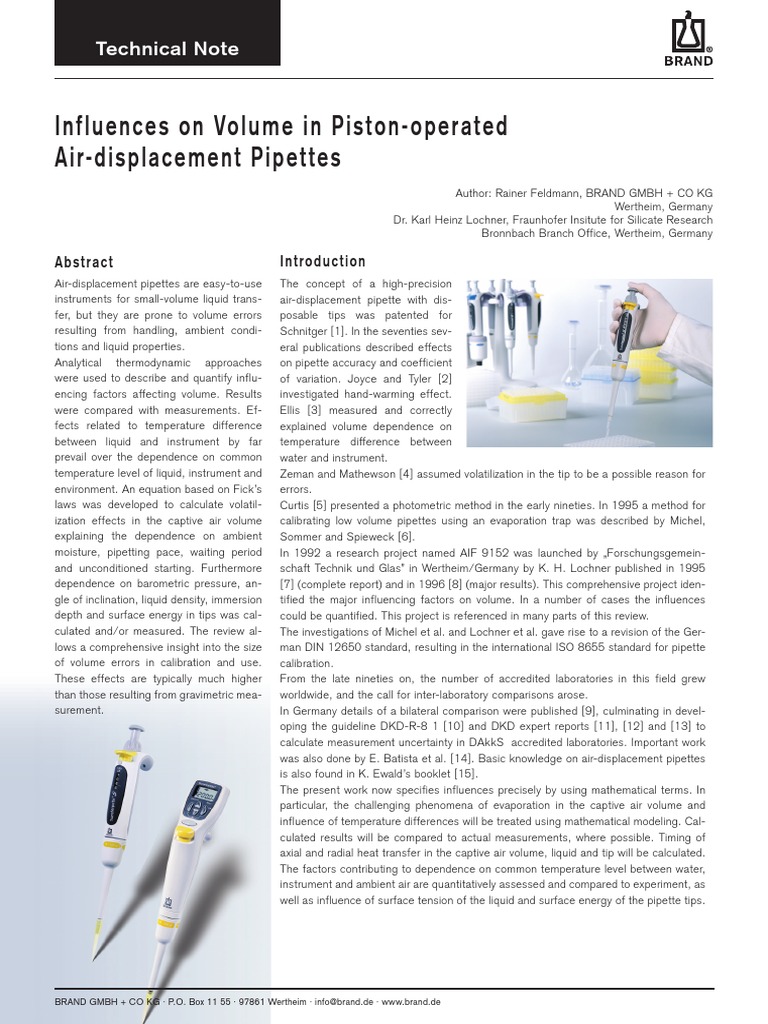 Influences On Volume in Piston-Operated Air-Displacement Pipettes | PDF ...