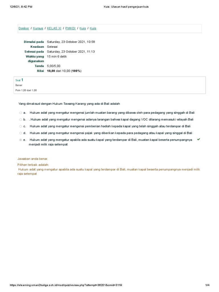 Kuis - Ulasan Hasil Pengerjaan Kuis 54 | PDF