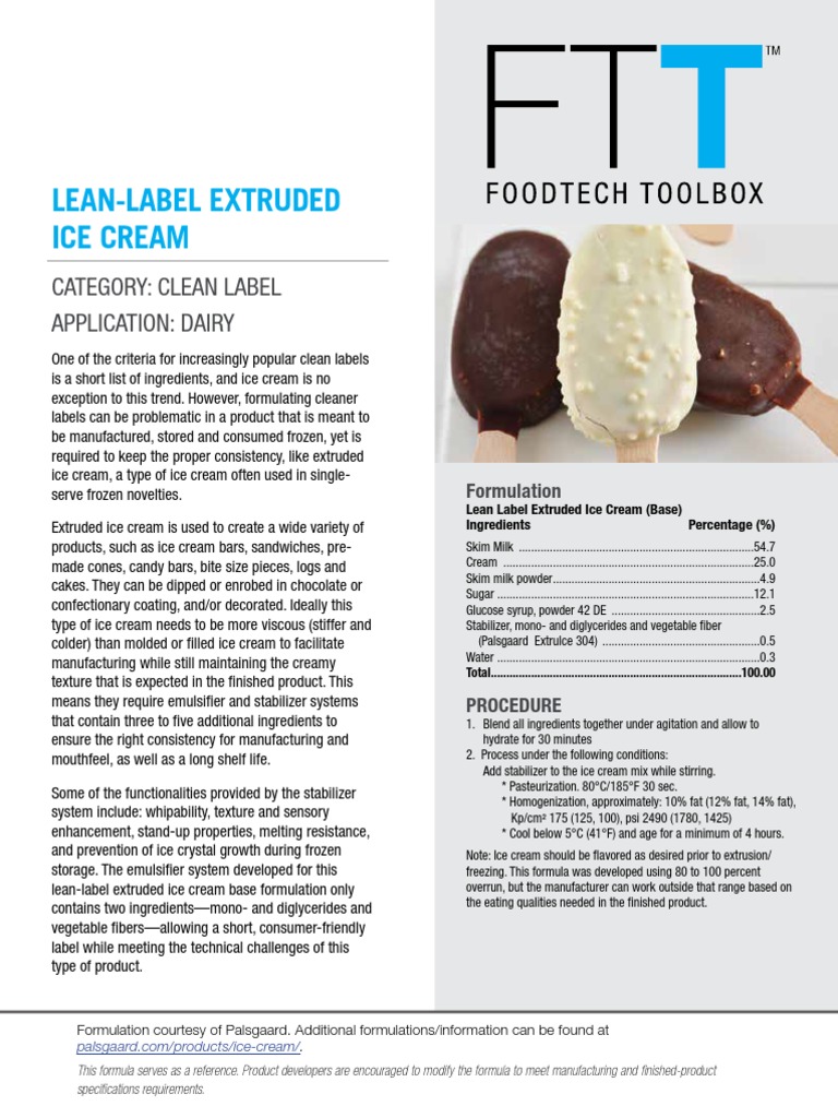 Lean-Label Extruded Ice Cream | PDF | Ice Cream | Cream
