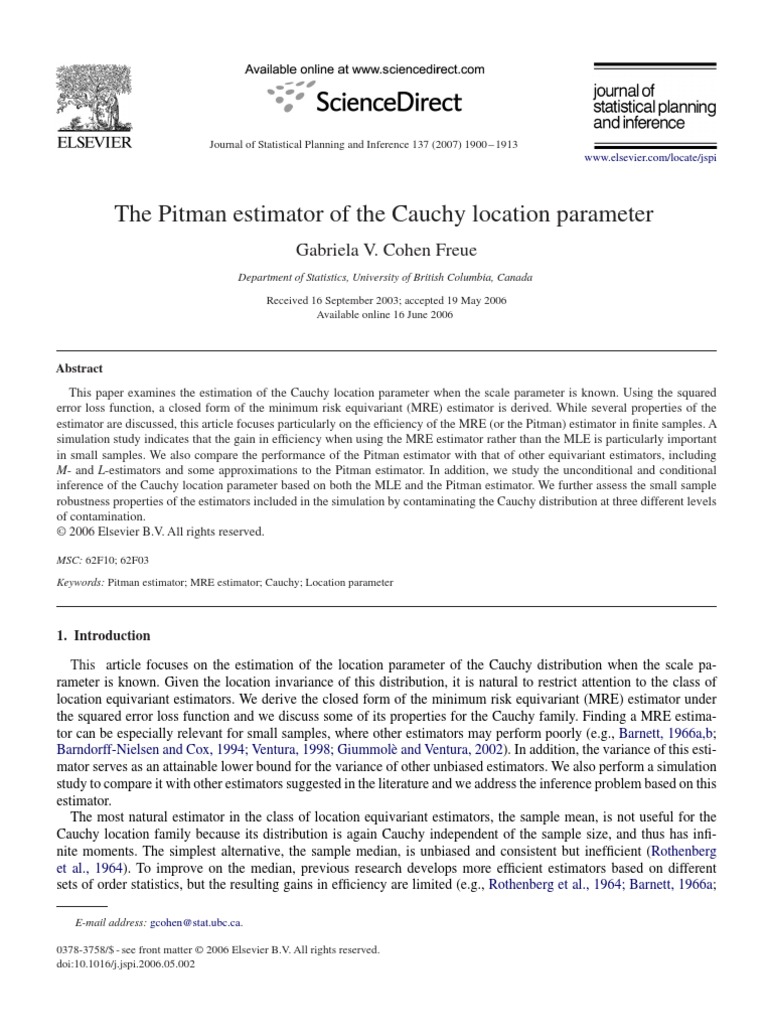 The Pitman Estimator Of The Cauchy Location Parameter Pdf Estimator Bias Of An Estimator