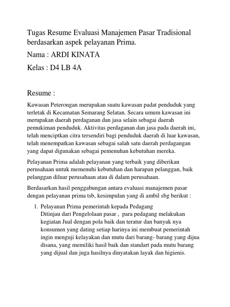 Tugas Resume Pelayanan Prima ArdiKinata - 6174202 - D4LB4A | PDF