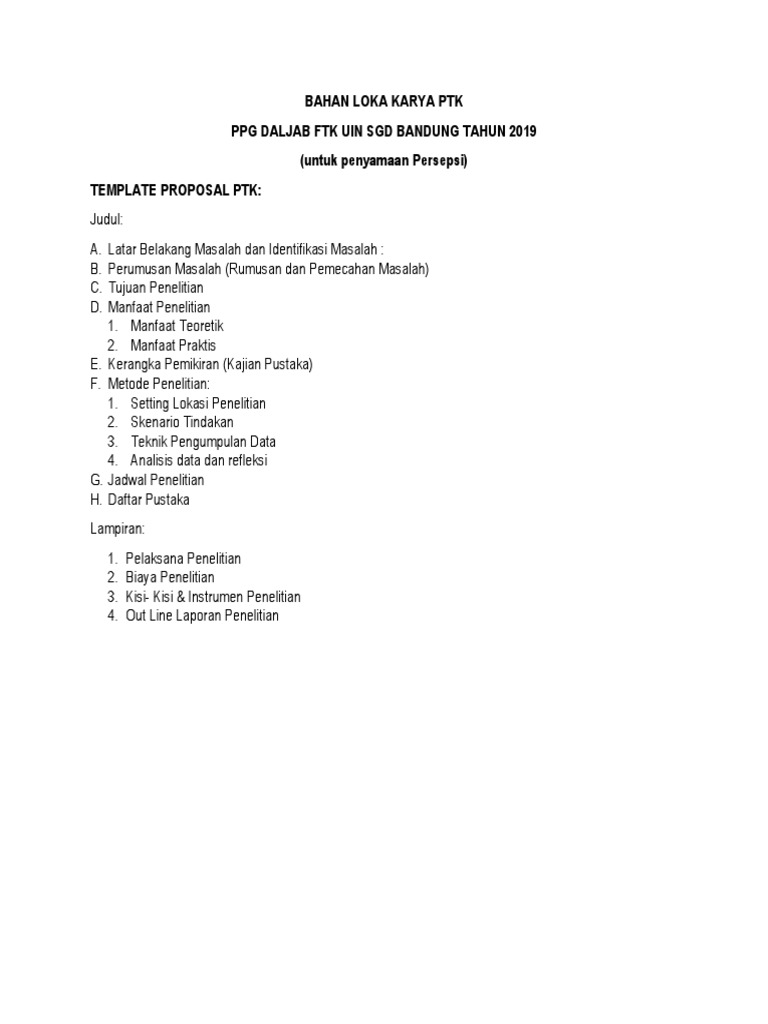 Template Proposal Dan Out Line Laporan PTK 19 | PDF