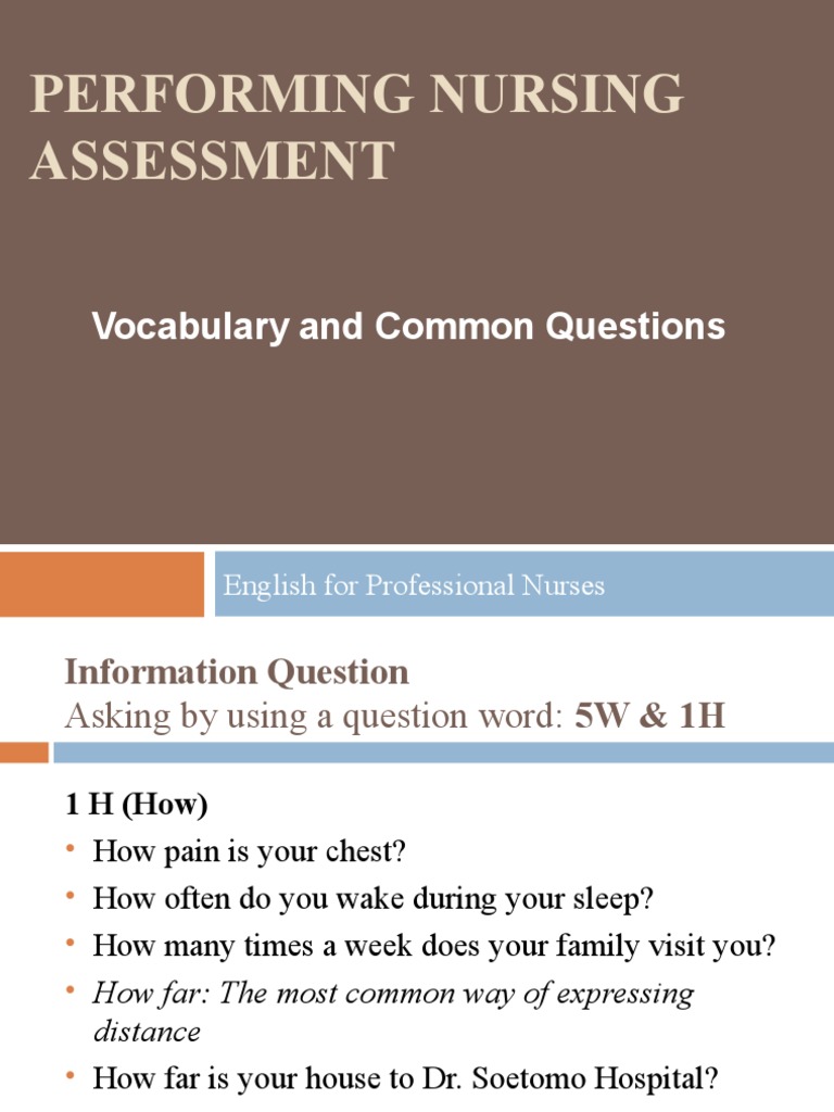 Performing Nursing Assessment: Vocabulary and Common Questions | PDF ...