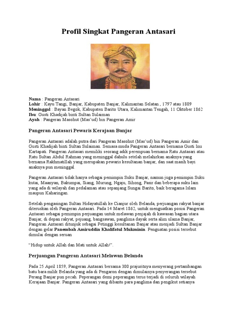 Biografi Singkat Pangeran Antasari | PDF