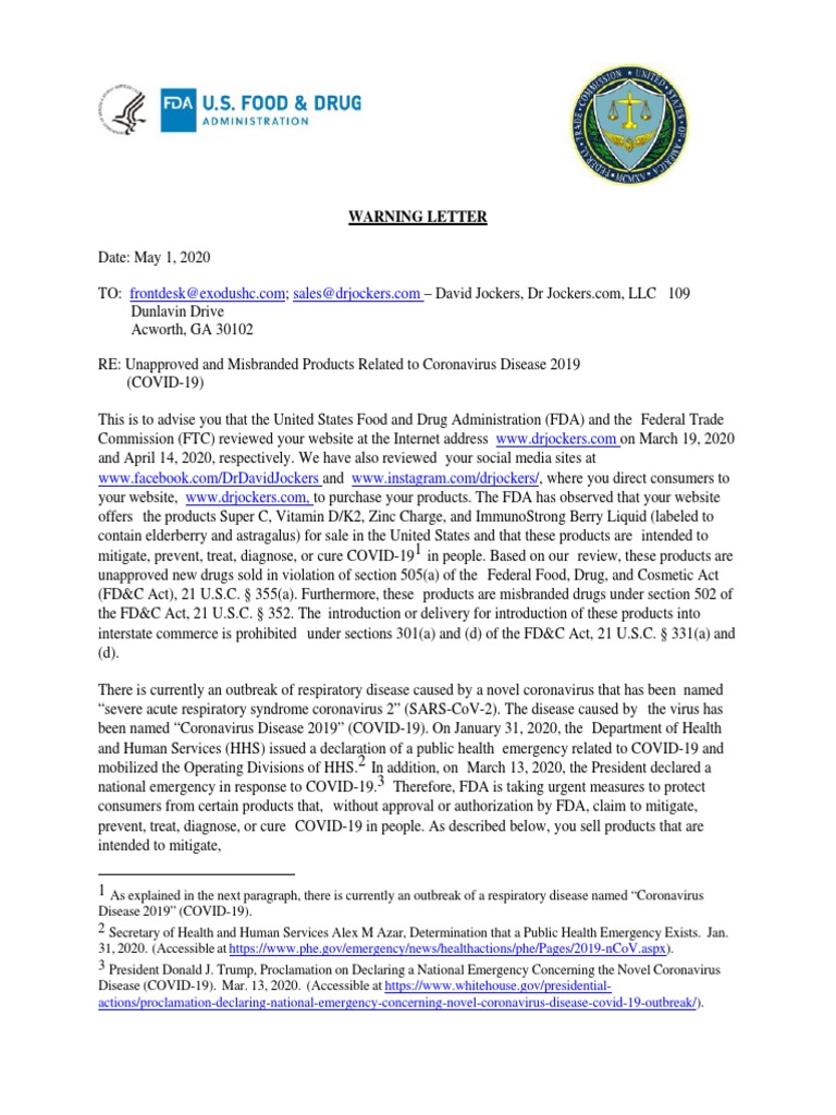 Dr. Jockers - COVID-19 - Fraud - Warning - Letter | PDF | Federal Trade ...