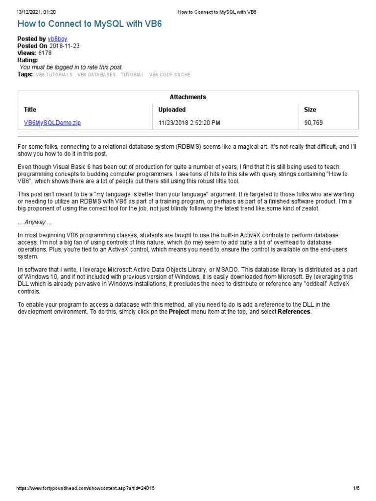 How To Connect To MySQL With VB6 | PDF | Databases | Information Age