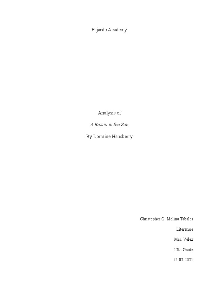 A Raisin in The Sun Analysis | PDF