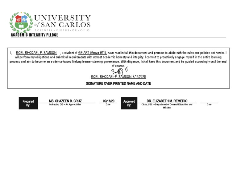 Academic Integrity Pledge: Prepared By: Approved by | PDF