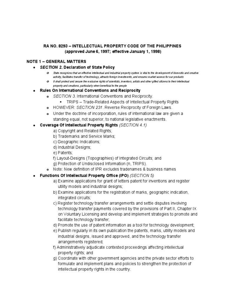 Notes - Intellectual Property Law | PDF | Patent | Intellectual Property