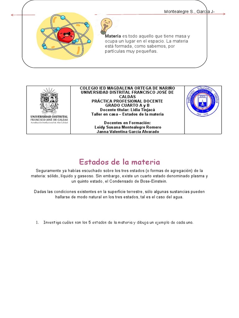 Taller en Casa - Estados de La Materia | PDF | Importar | Química Física