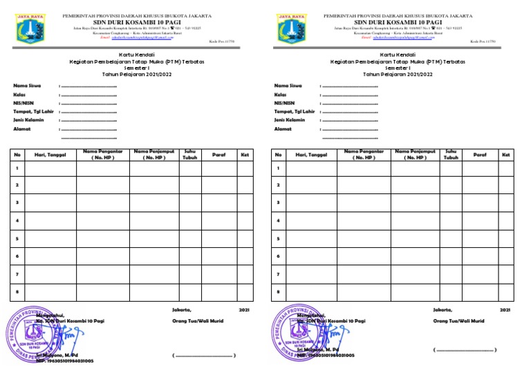 Kartu Kontrol PTM | PDF