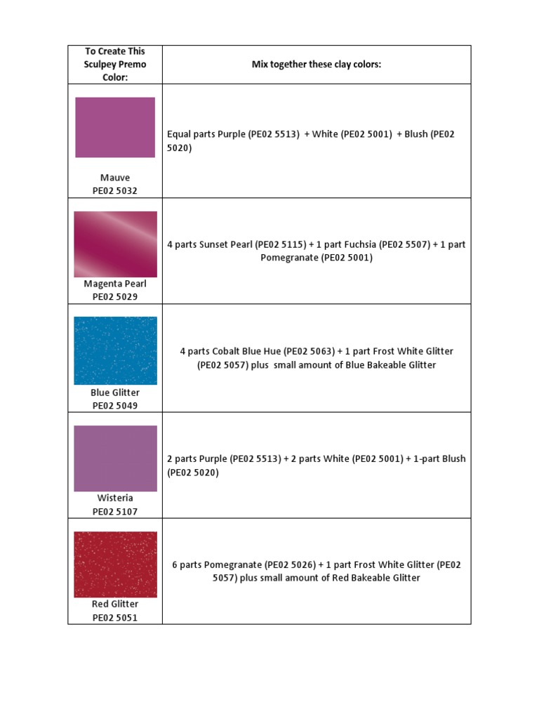 To Create This Sculpey Premo Color: Mix Together These Clay Colors ...