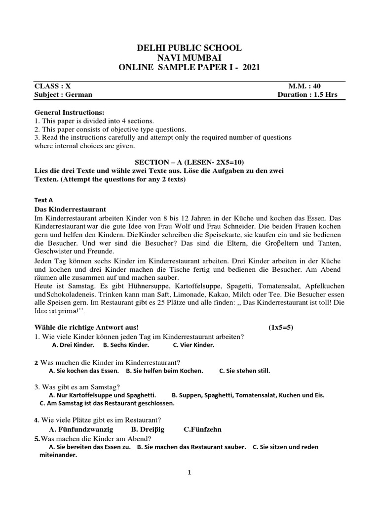 Sample Paper 1 | PDF