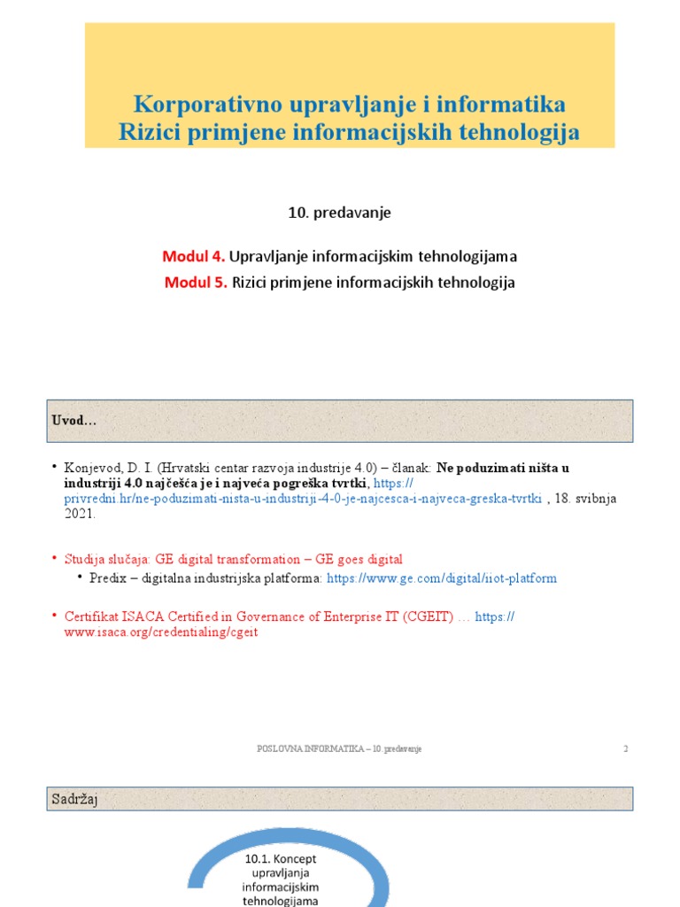 10 - Upravljanje I Rizici Primjene IT-A | PDF