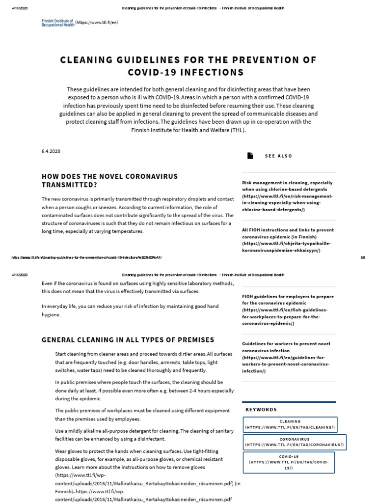 Cleaning Guidelines For The Prevention of Covid-19 Infections - Finnish ...