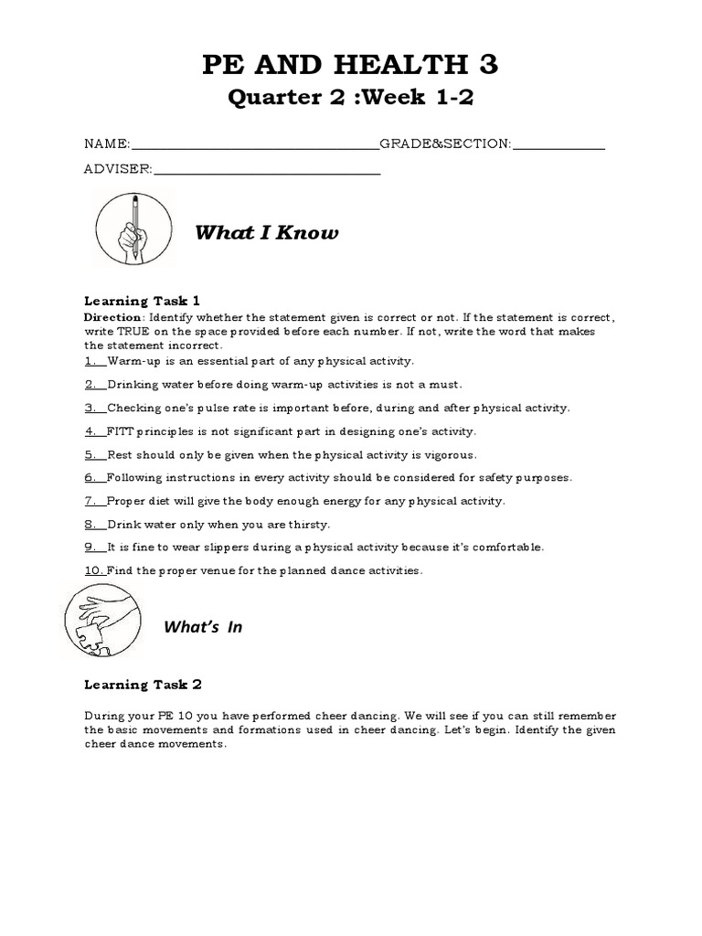 Pe and Health 3: Quarter 2:week 1-2 | PDF | Cheerleading | Arm