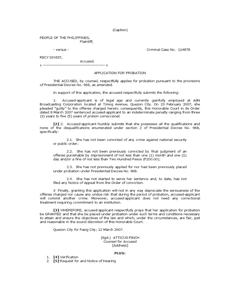 Application For PROBATION 01 | PDF | Probation | Crime & Violence