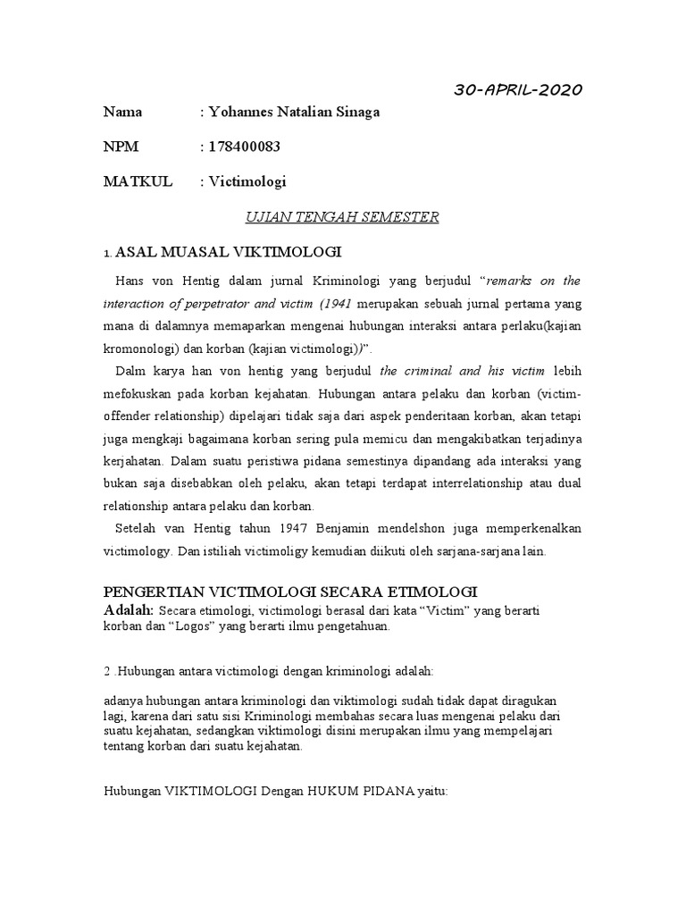 Uts Victimilogi Yohannes Sinaga | PDF