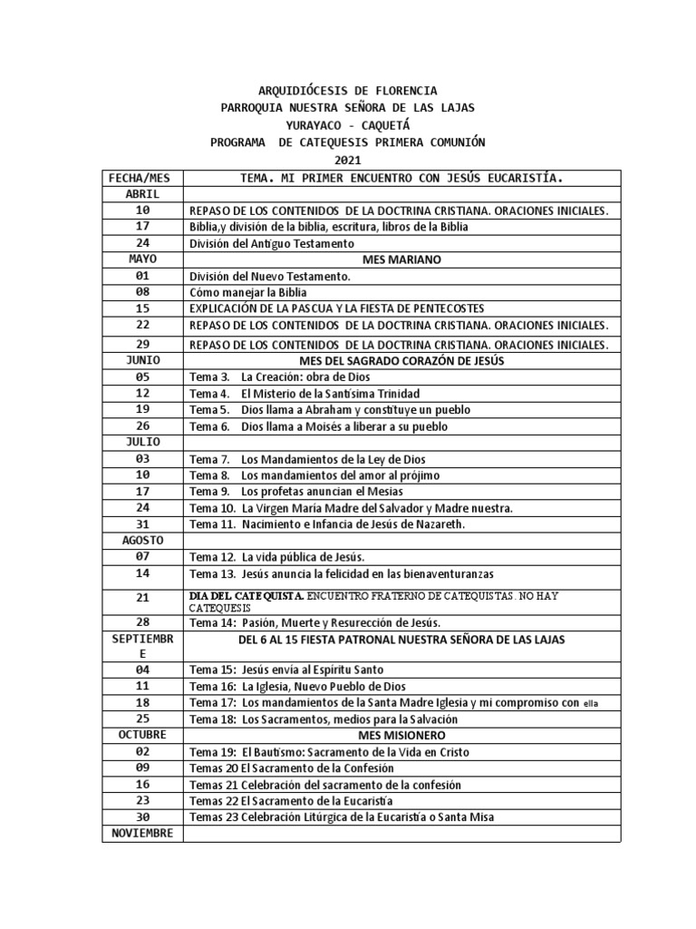Programa de catequesis para la Primera Comunión de la Parroquia Nuestra ...