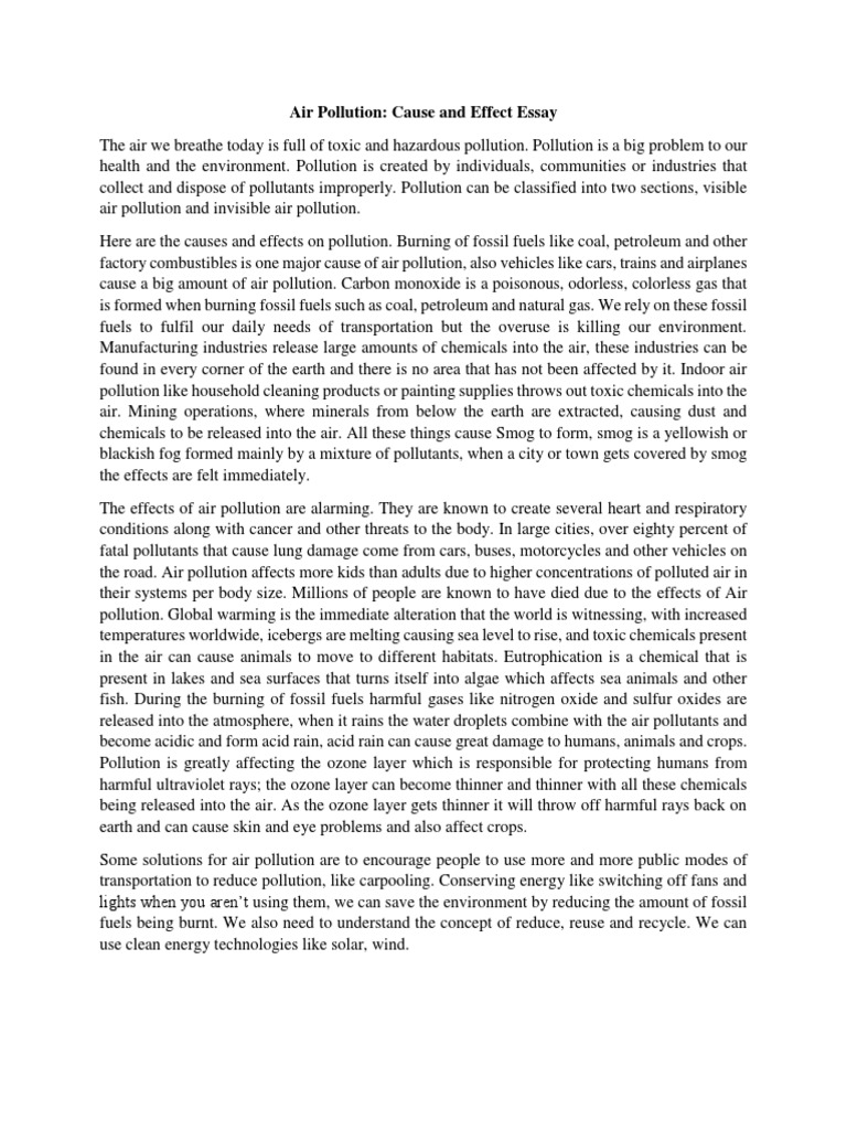 Air Pollution: Cause and Effect Essay | PDF | Atmosphere Of Earth | Air ...