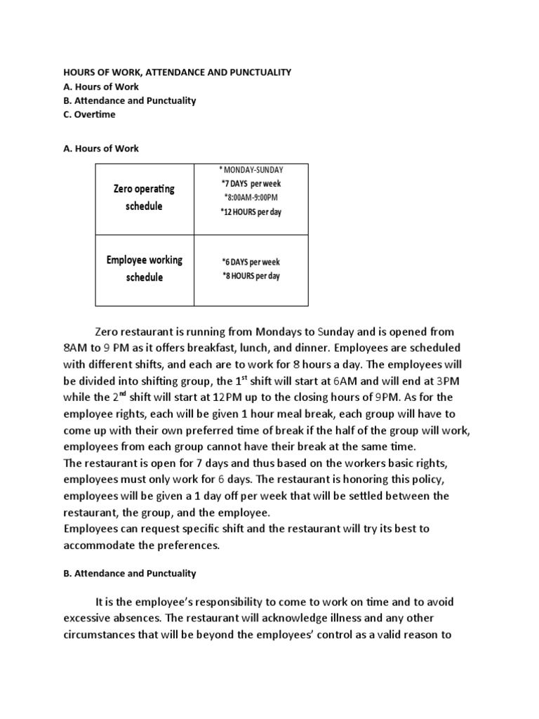 Zero Operating Schedule | PDF | Overtime | Labor
