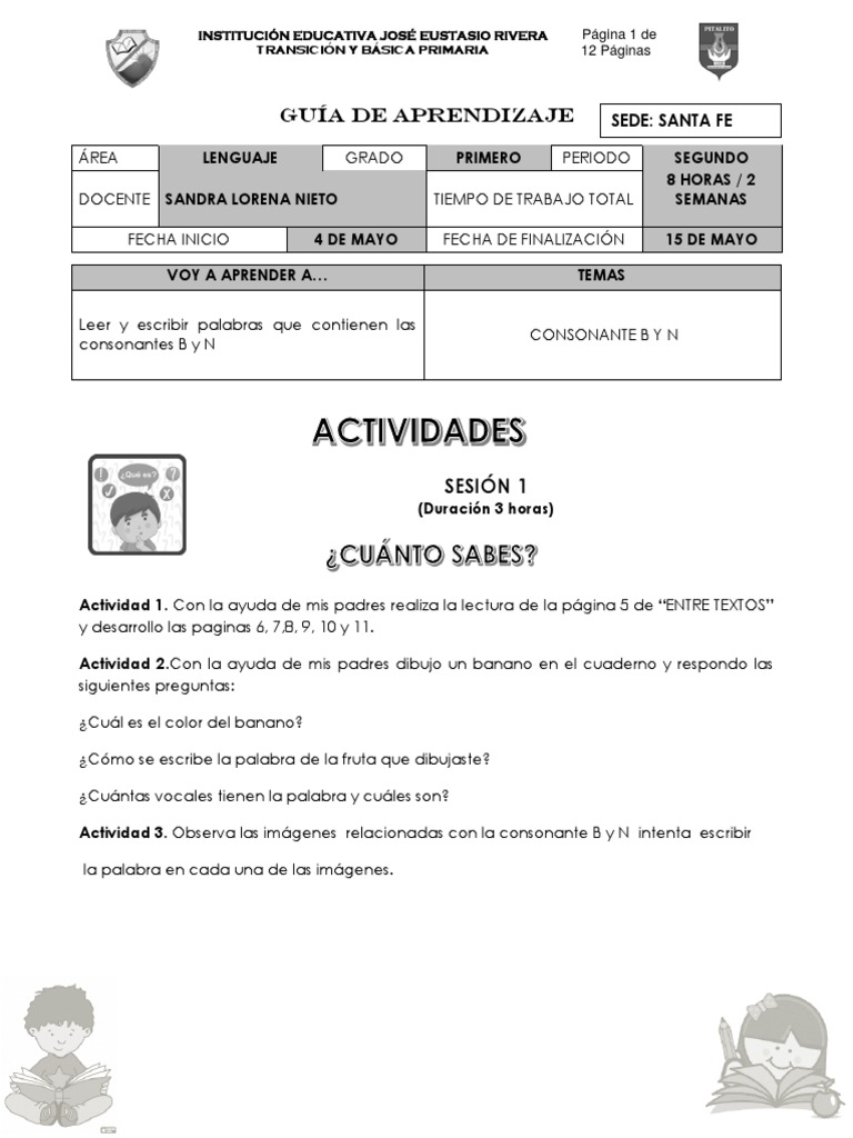 Guia de Aprendizaje Grado 1 | PDF