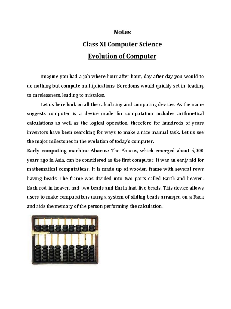 Class XI Evolution of Computer | PDF | Computer Engineering | Computer ...