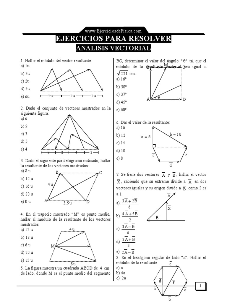 Analisis Vectorial Ejercicios para Resolver | PDF | Vector Euclidiano | Matemática Elemental
